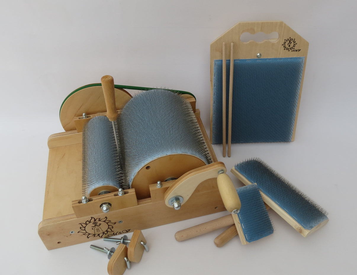 Set: Wooden Drum Carder and Fiber Combing Cardings Blending Board - 72 ...